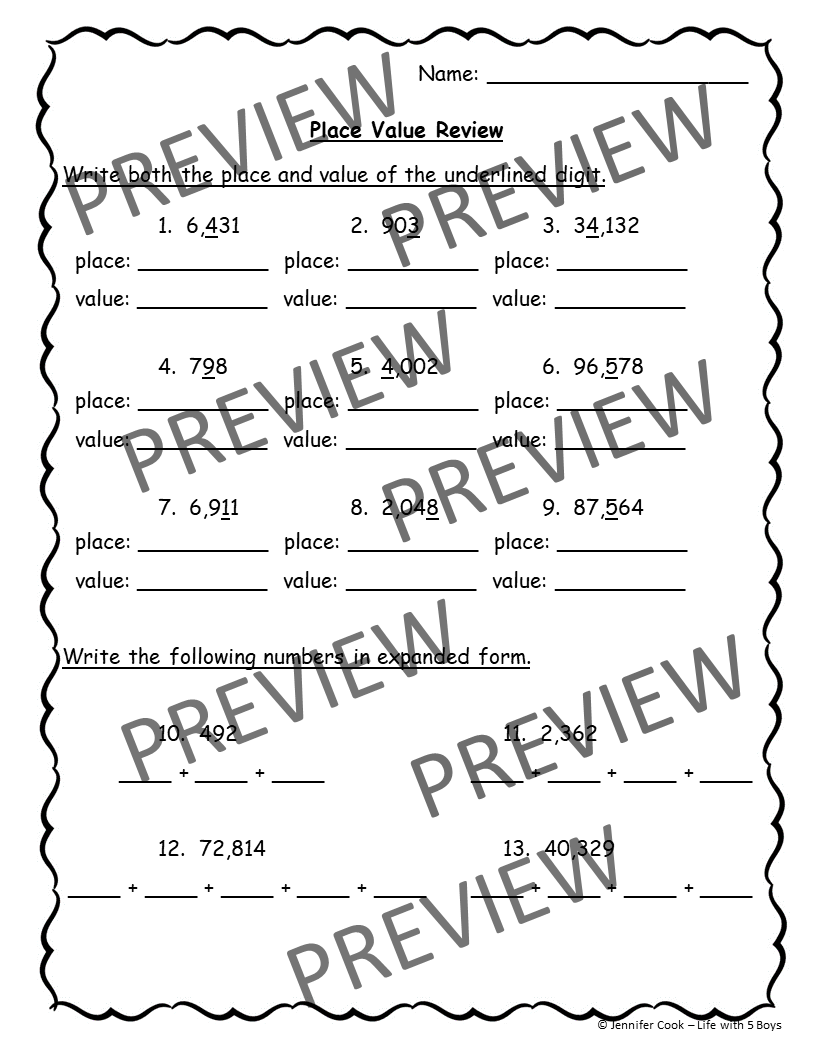 Math Worksheets for Place Value l Rounding l Even and Odd - Classful