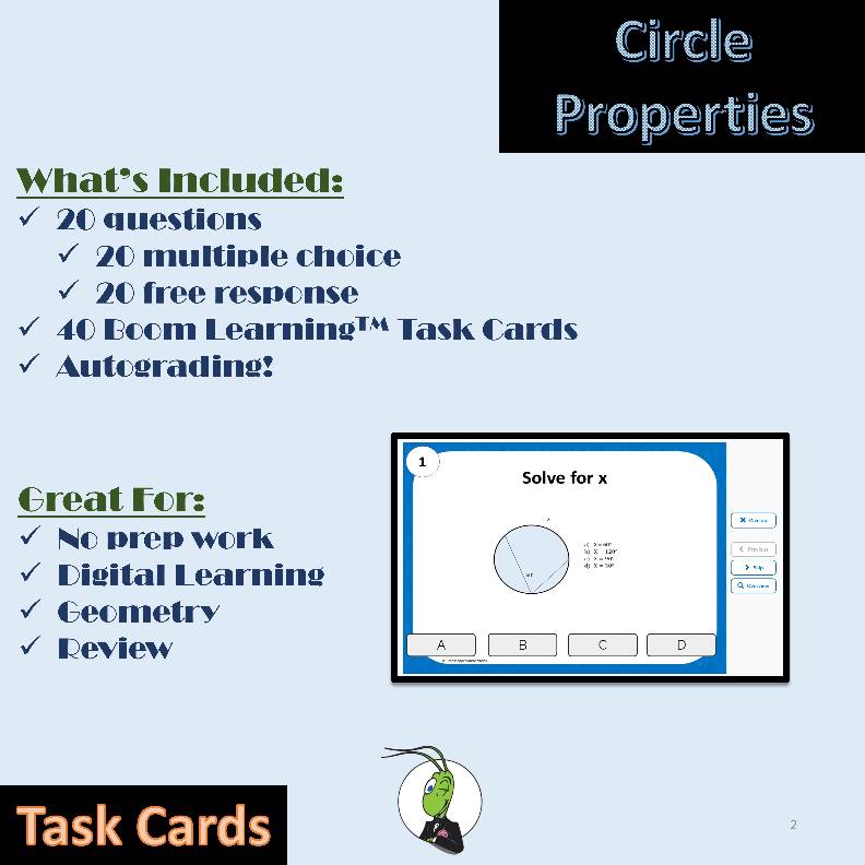 Circle Properties Review Problems Boom Task Cards | Geometry - Classful