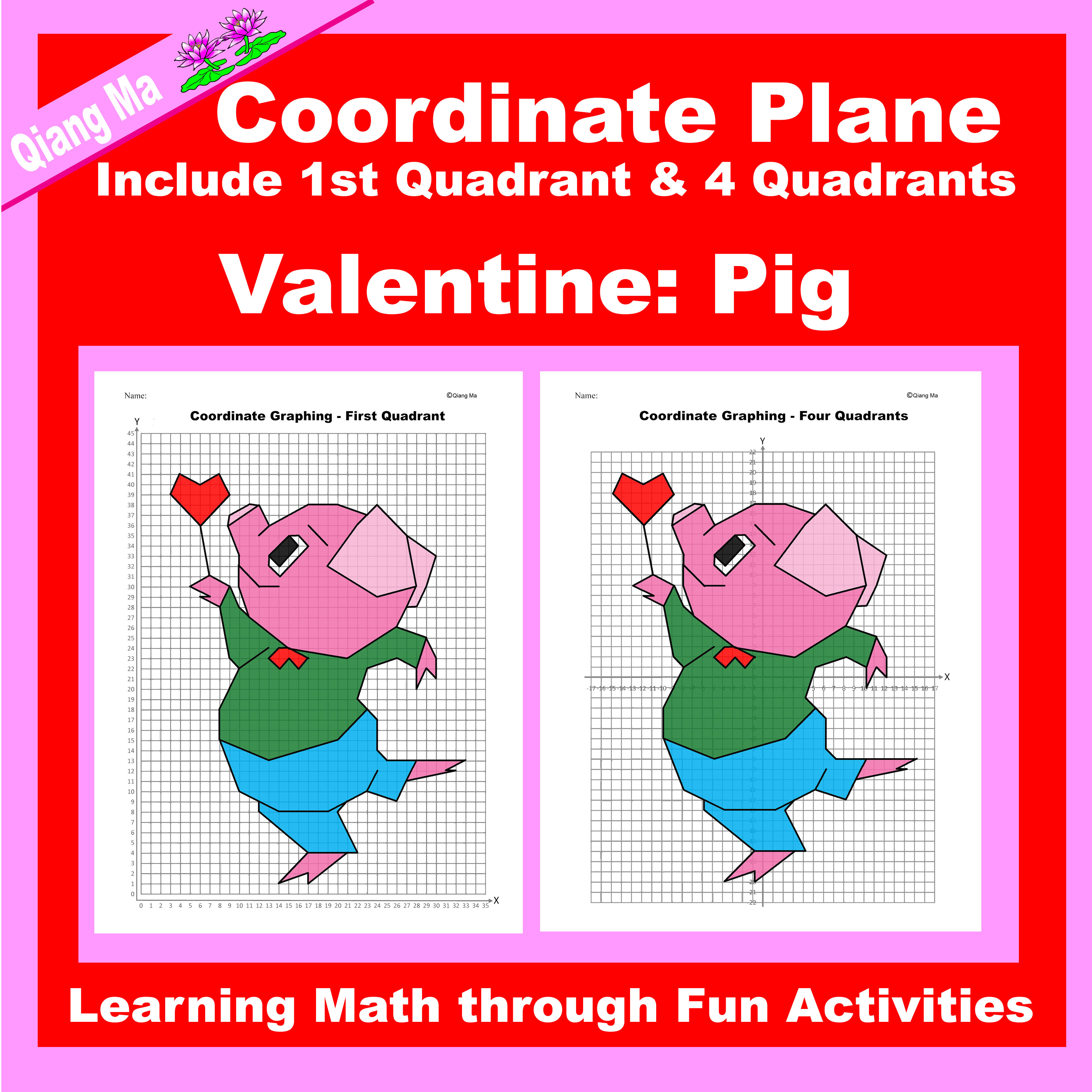 Valentine Coordinate Plane Graphing Picture- Pig - Classful