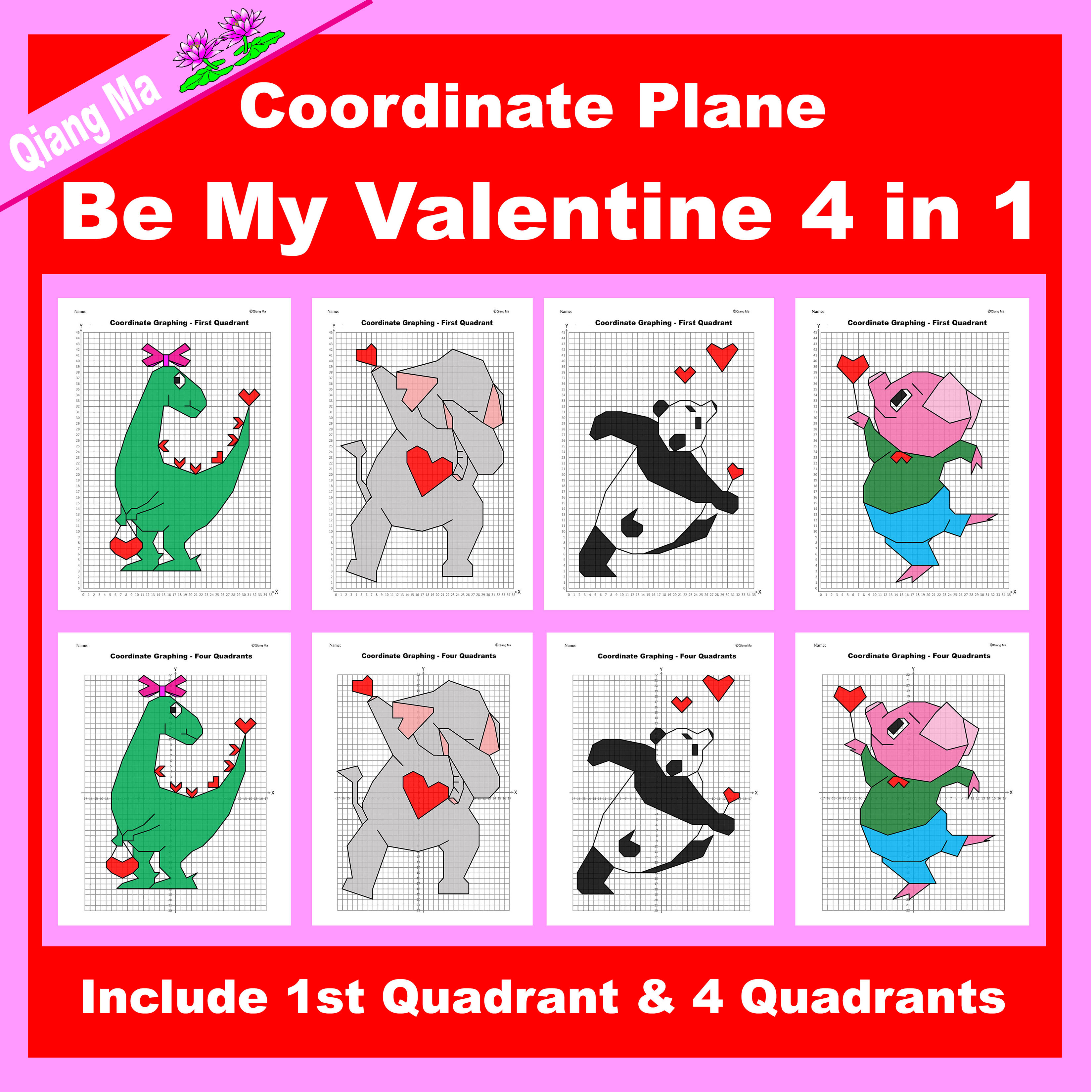 Valentine Coordinate Plane Graphing Picture- Be My Valentine Bundle 4 ...