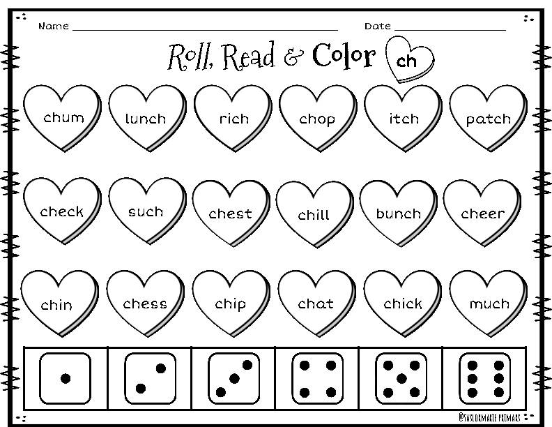 Roll, Read & Color Valentine's Consonant Digraphs - ch, sh, th, wh ...