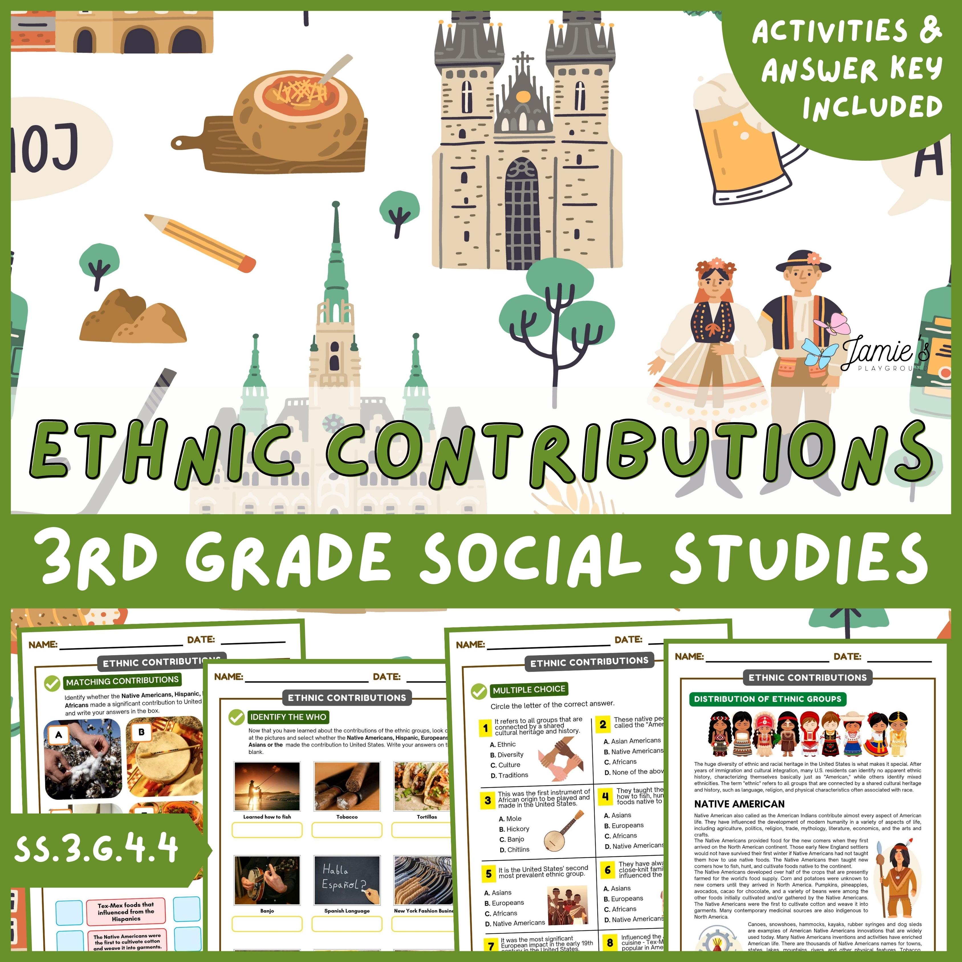Ethnic Contributions to America Activity & Answer Key 3rd Grade Social ...