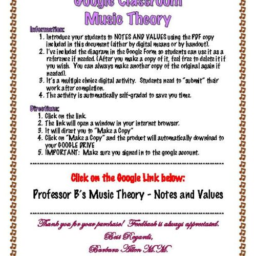 Google Classroom DIGITAL Music Theory Lesson 5- Whole, Half, Quarter ...