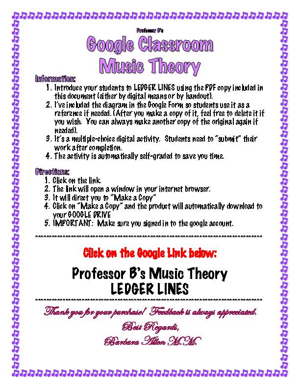 Google Classroom DIGITAL Music Theory Lesson 10- Ledger Lines - Self ...