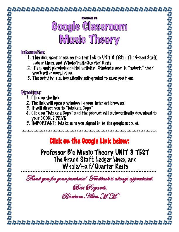 Google Classroom DIGITAL Lesson 12- Unit 3 Test - Self-grading - Classful