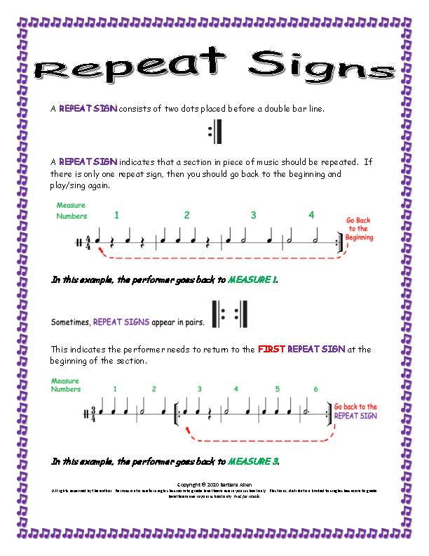 Google Classroom DIGITAL Music Theory Lesson 18- Repeat Signs - Self ...