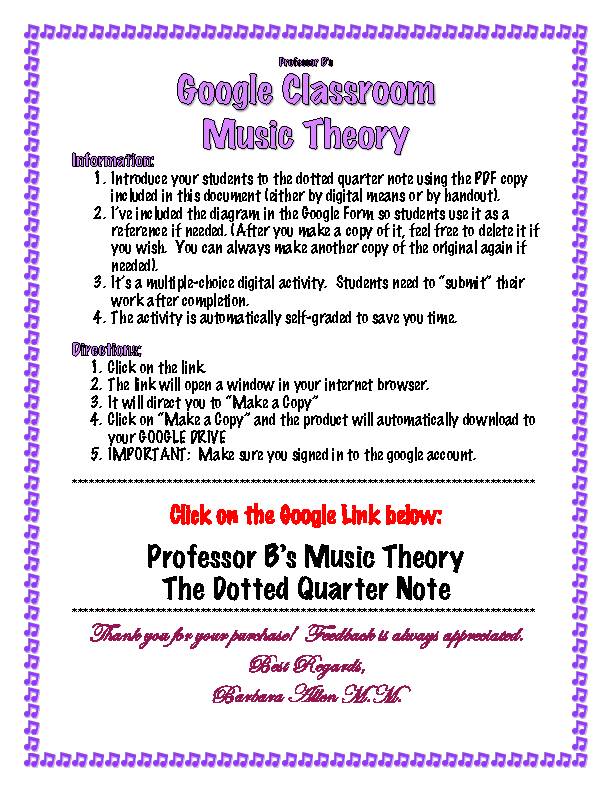 Google Classroom DIGITAL Music Theory Lesson 23- Dotted Quarter Note ...