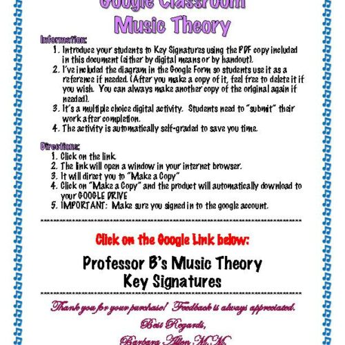 Google Classroom DIGITAL Music Theory Lesson 36- Key Signatures - Self ...