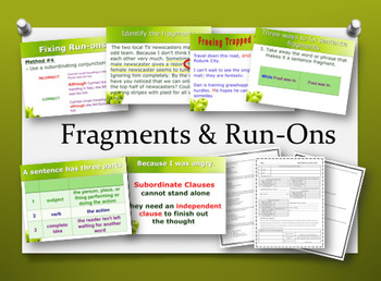 Fragments and Run-ons- Video, PowerPoint, Notes, HW, & Quiz - Distance ...