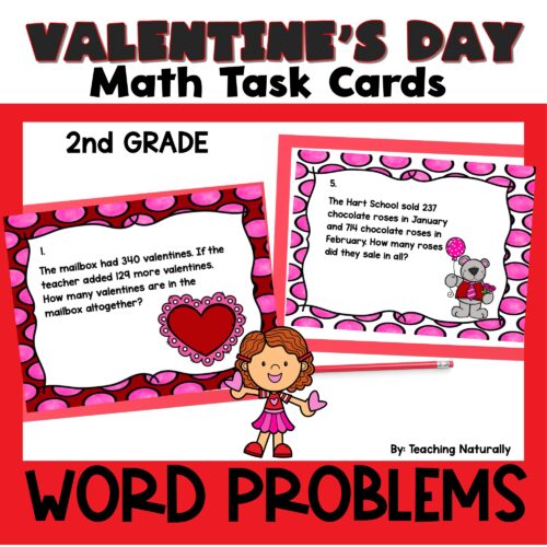 Valentine's Day Word Problem Task Cards 2nd grade - Classful