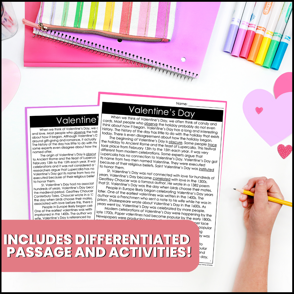 Valentine's Day Reading Comprehension and Context Clues Bundle - Classful