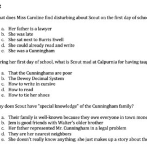 To Kill a Mockingbird- Assessment Questions (Reading Comprehension ...