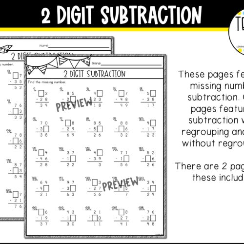 2 Digit Subtraction With and Without Regrouping Worksheets Grade 2 3 ...