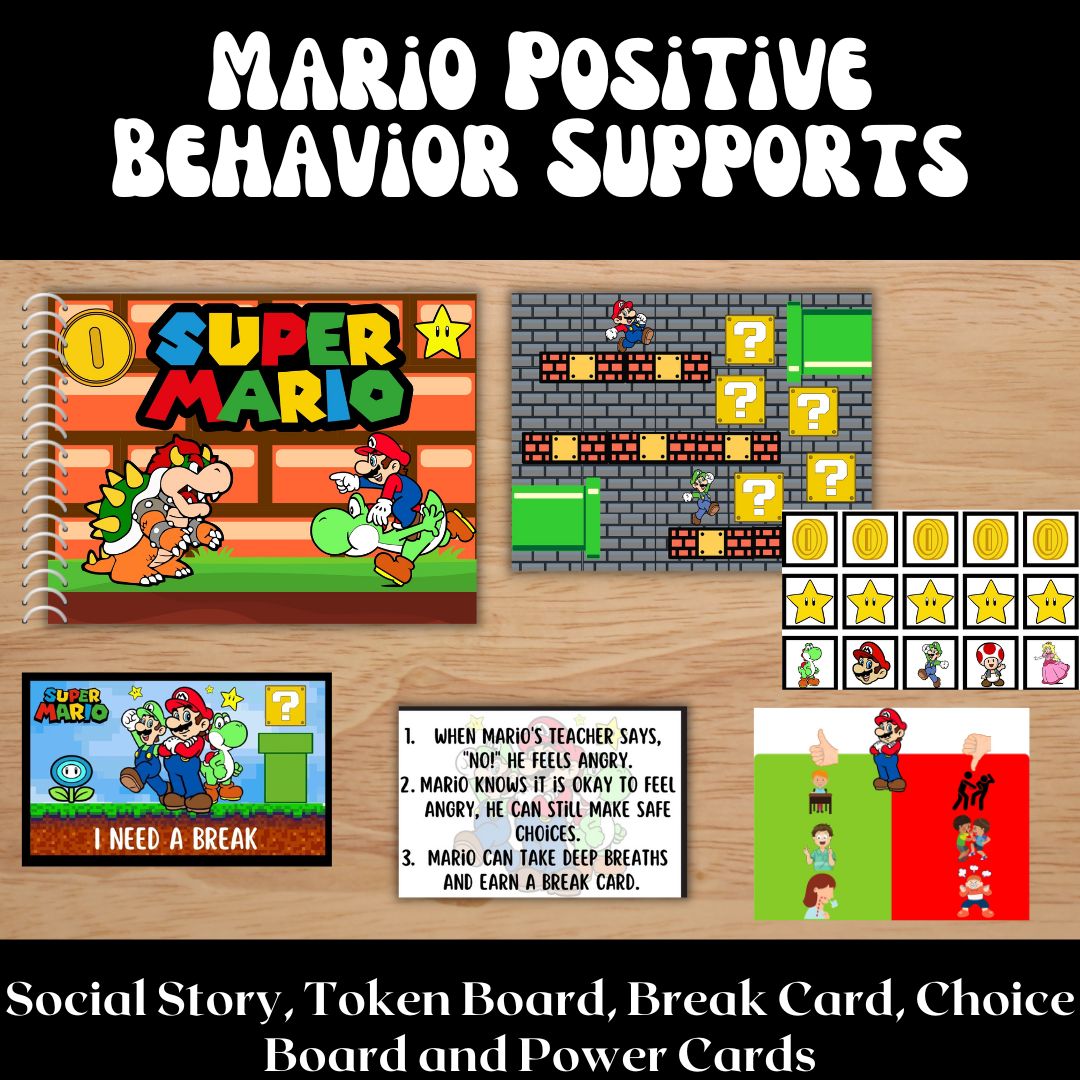 Mario Positive Behavior Supports (social story, token board, break card ...