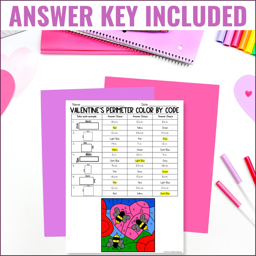 Valentine's Day Perimeter of a Rectangle Practice Color by Code ...