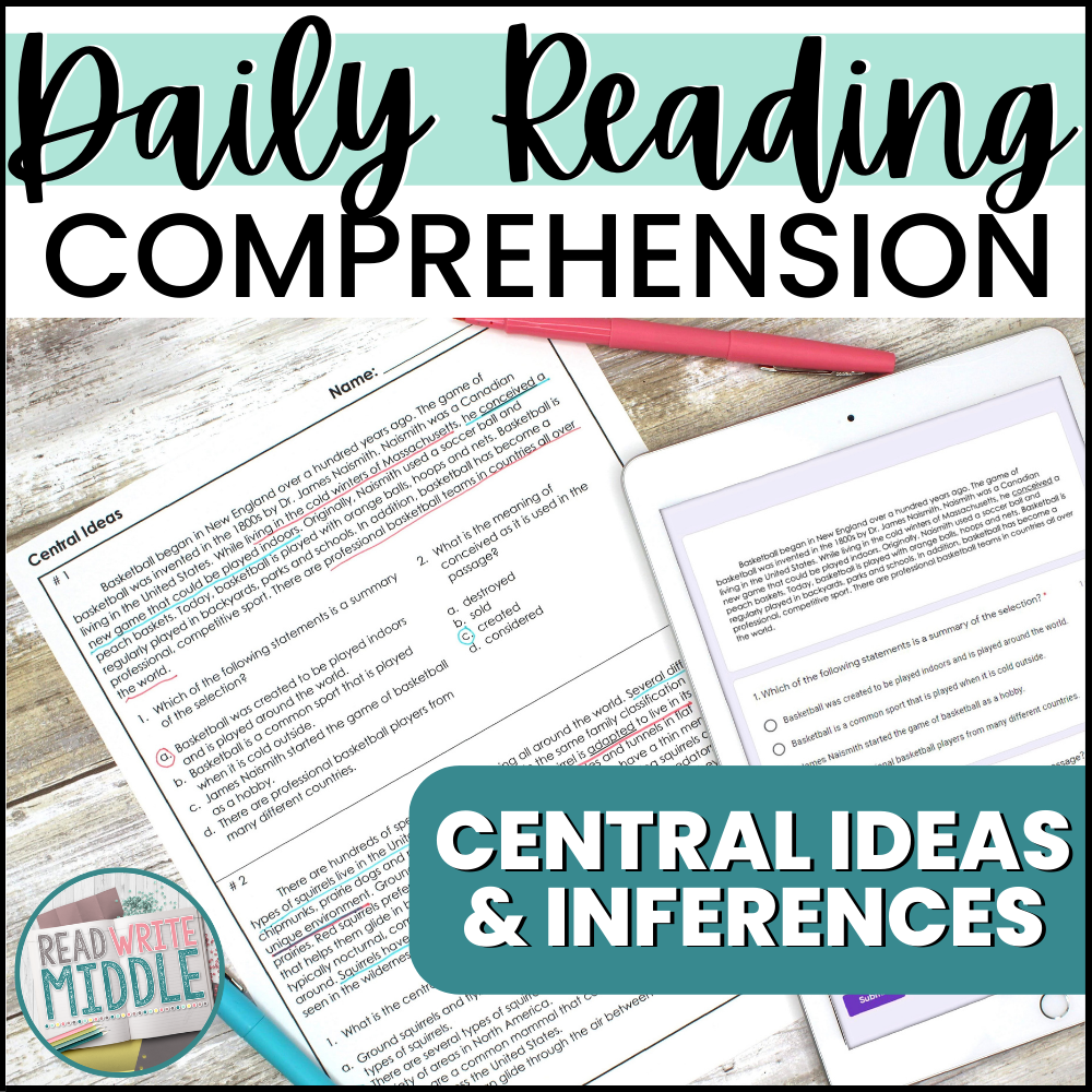 Main Idea Reading Comprehension Passages ELA Bell Ringers Morning Work ...