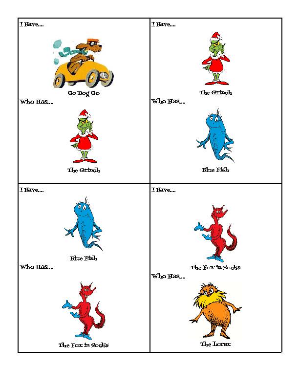 Dr. Seuss Character I Have, Who Has - Classful