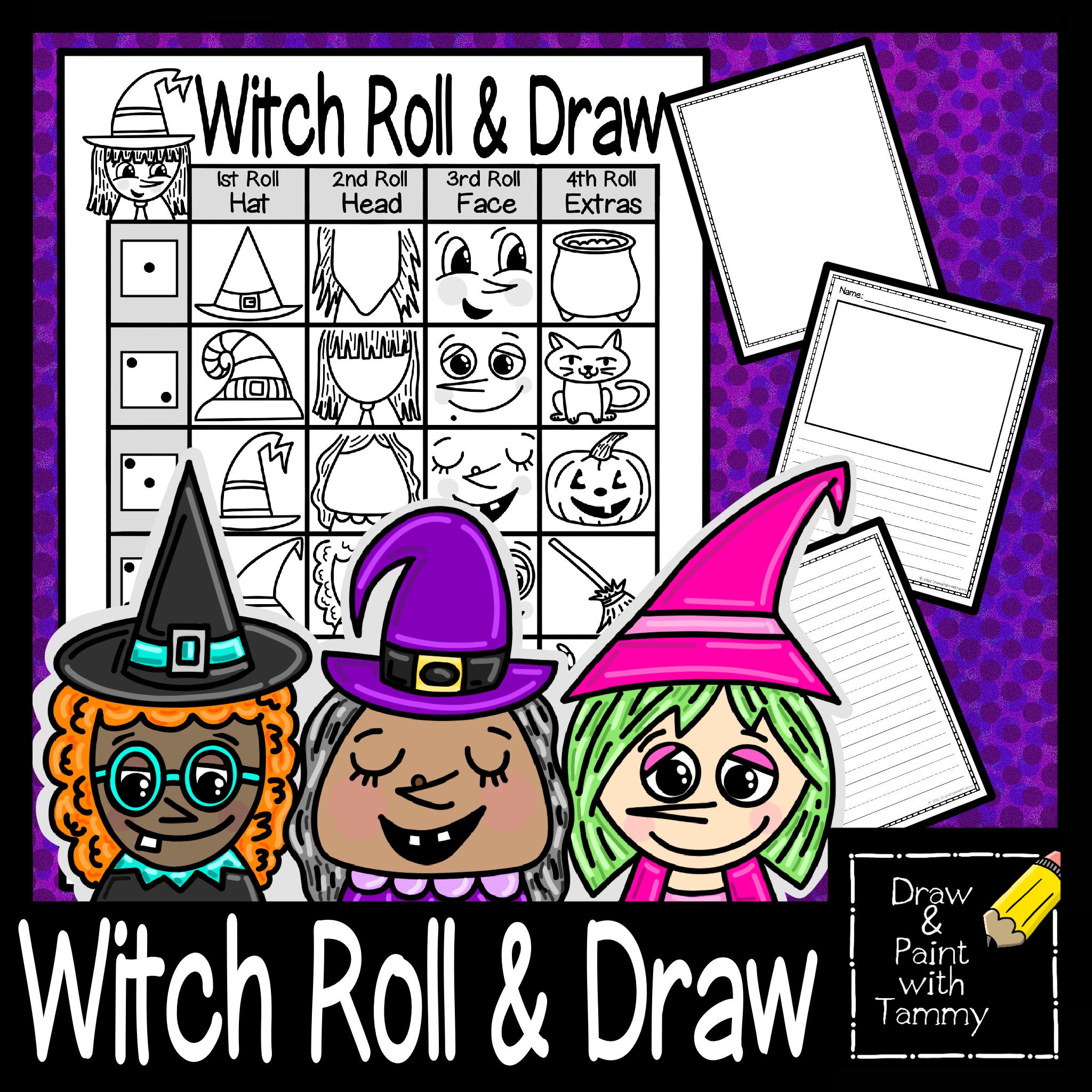 Roll a Witch Halloween Roll and Draw Art Game Art Sub Activity - Classful