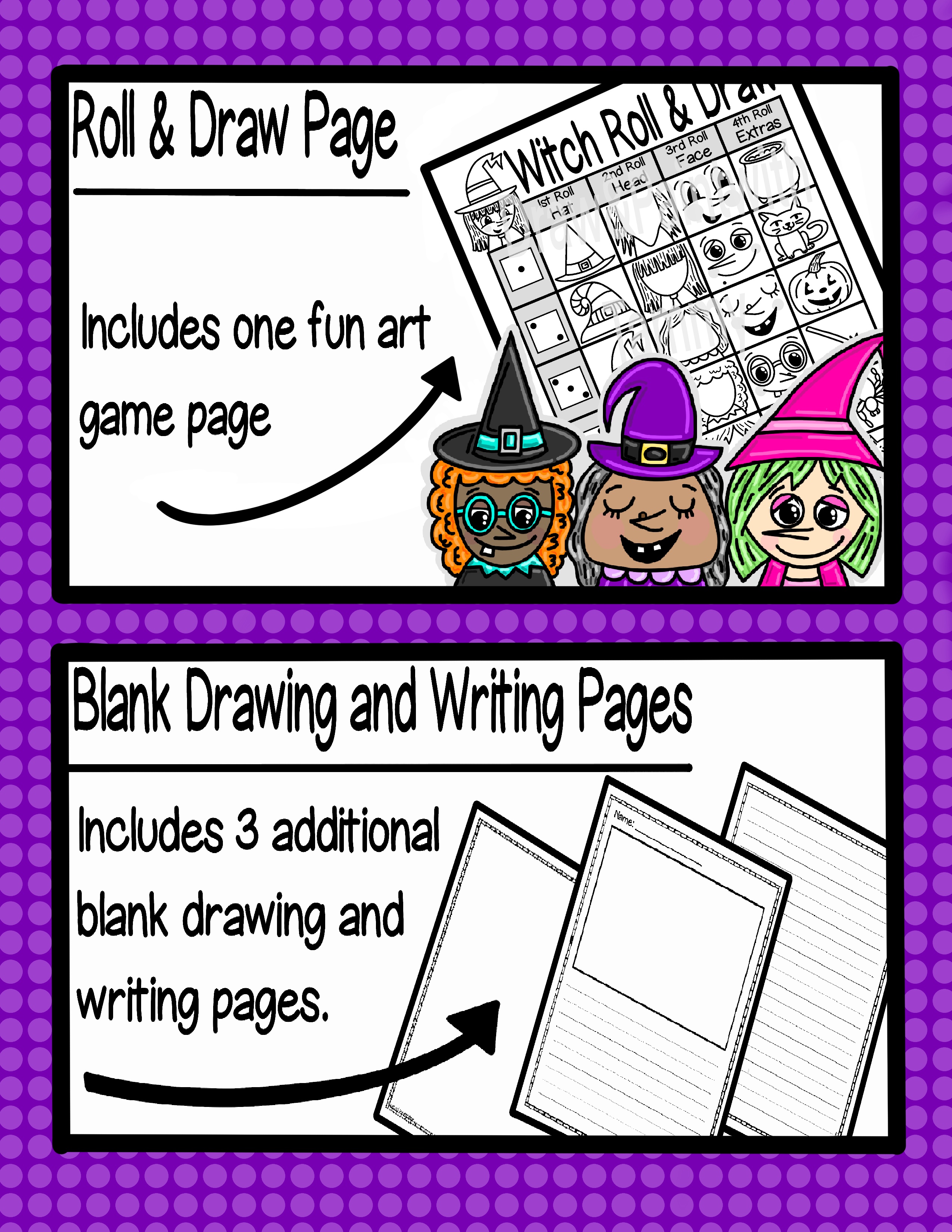 Roll a Witch Halloween Roll and Draw Art Game Art Sub Activity - Classful