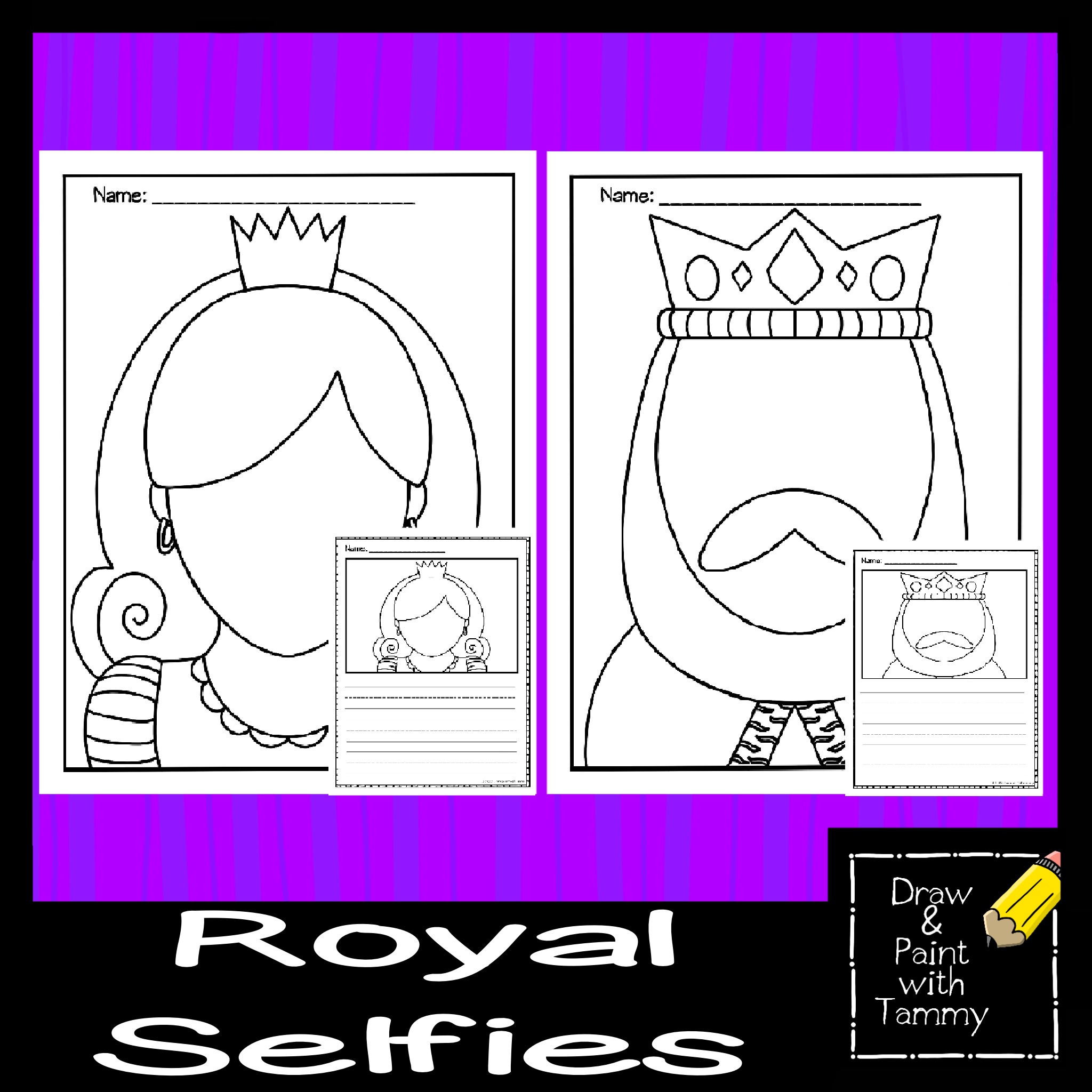 Royal Selfies Finish the Portrait Draw and Write Princess Queen Knight ...