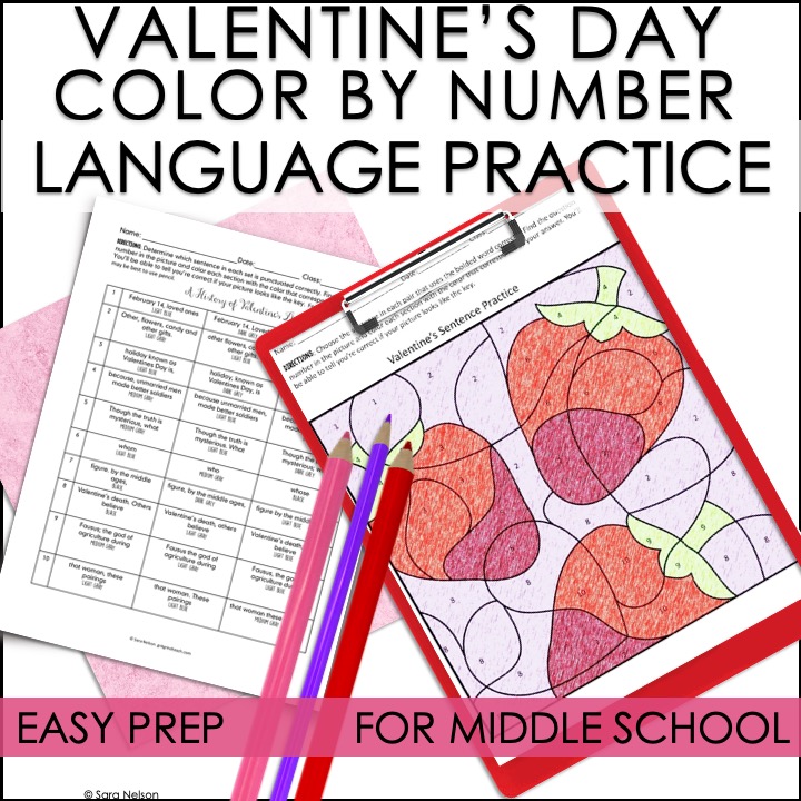 Valentine's Day Activities for Middle School ELA Color by Number ...