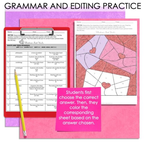 Valentine's Day Activities for Middle School ELA Color by Number ...