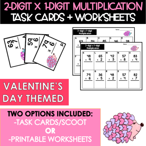 Multi-digit Multiplication Practice 2D x 1D - VALENTINE'S DAY - Classful