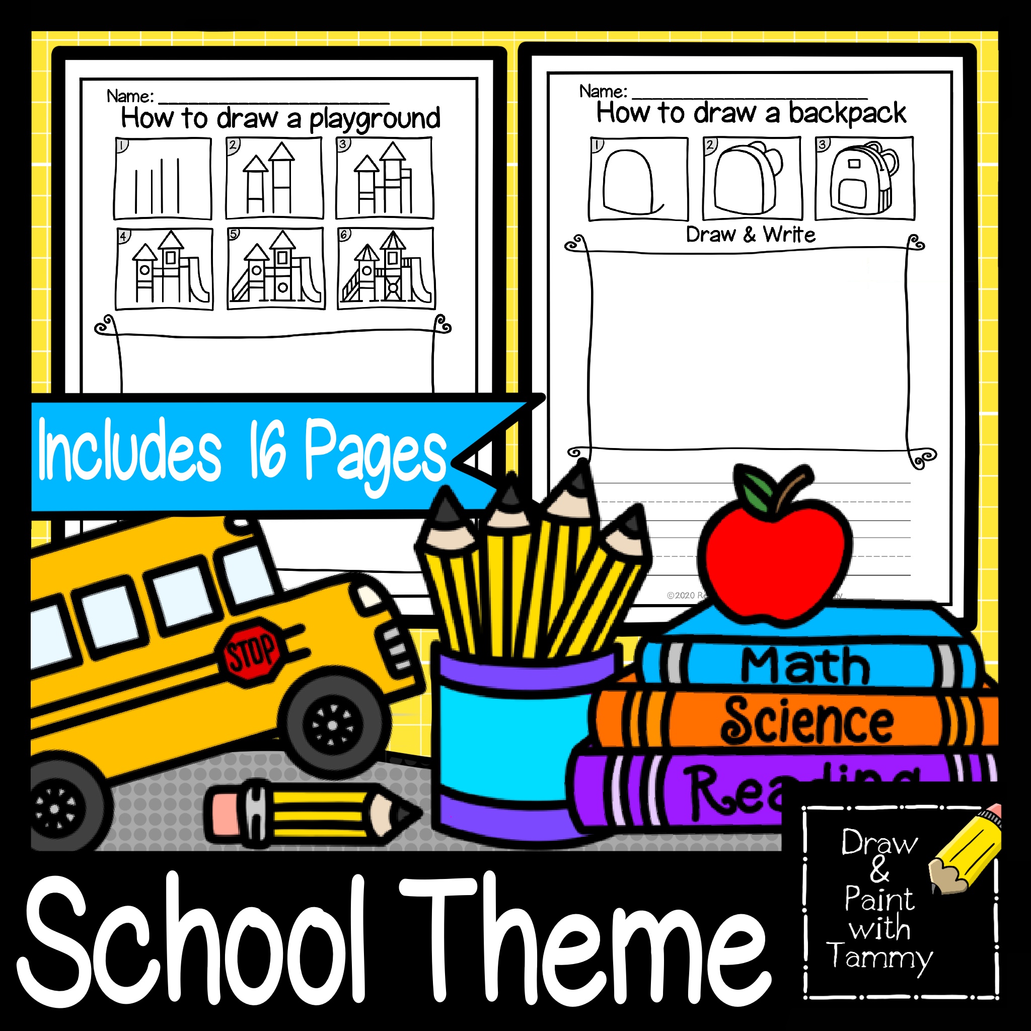 Directed drawings school theme how to draw and write pages for back to ...