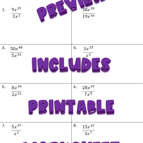 Laws of Exponents Dividing Monomials Activity Digital Pixel Art Mystery ...