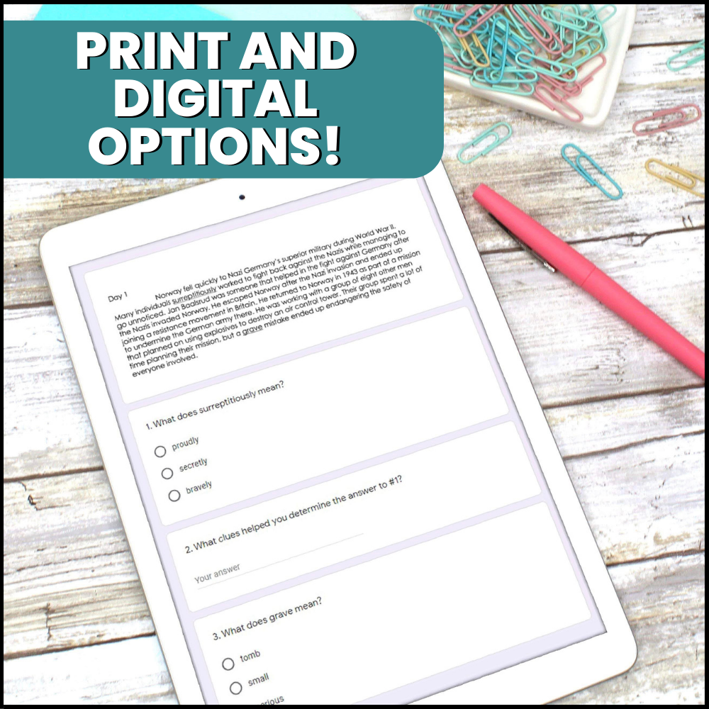 Context Clues Reading Comprehension ELA Bell Ringers Morning Work ...