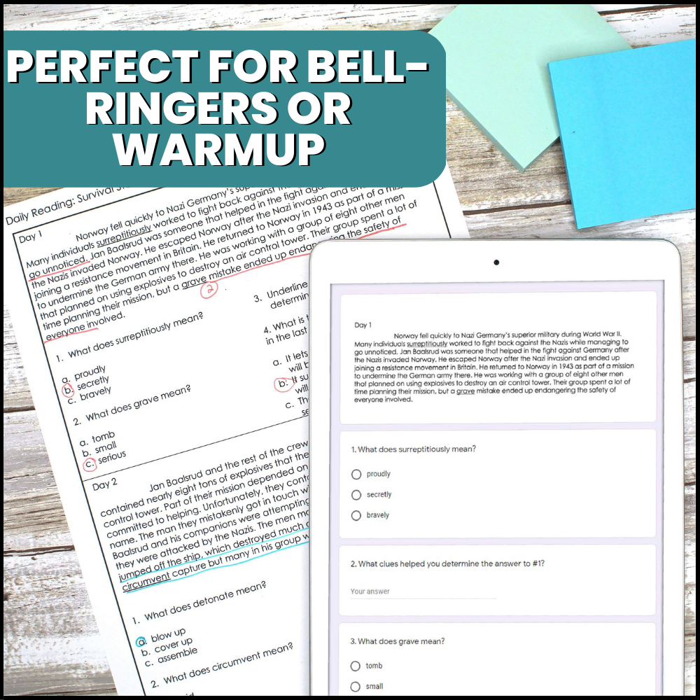 Context Clues Reading Comprehension ELA Bell Ringers Morning Work ...