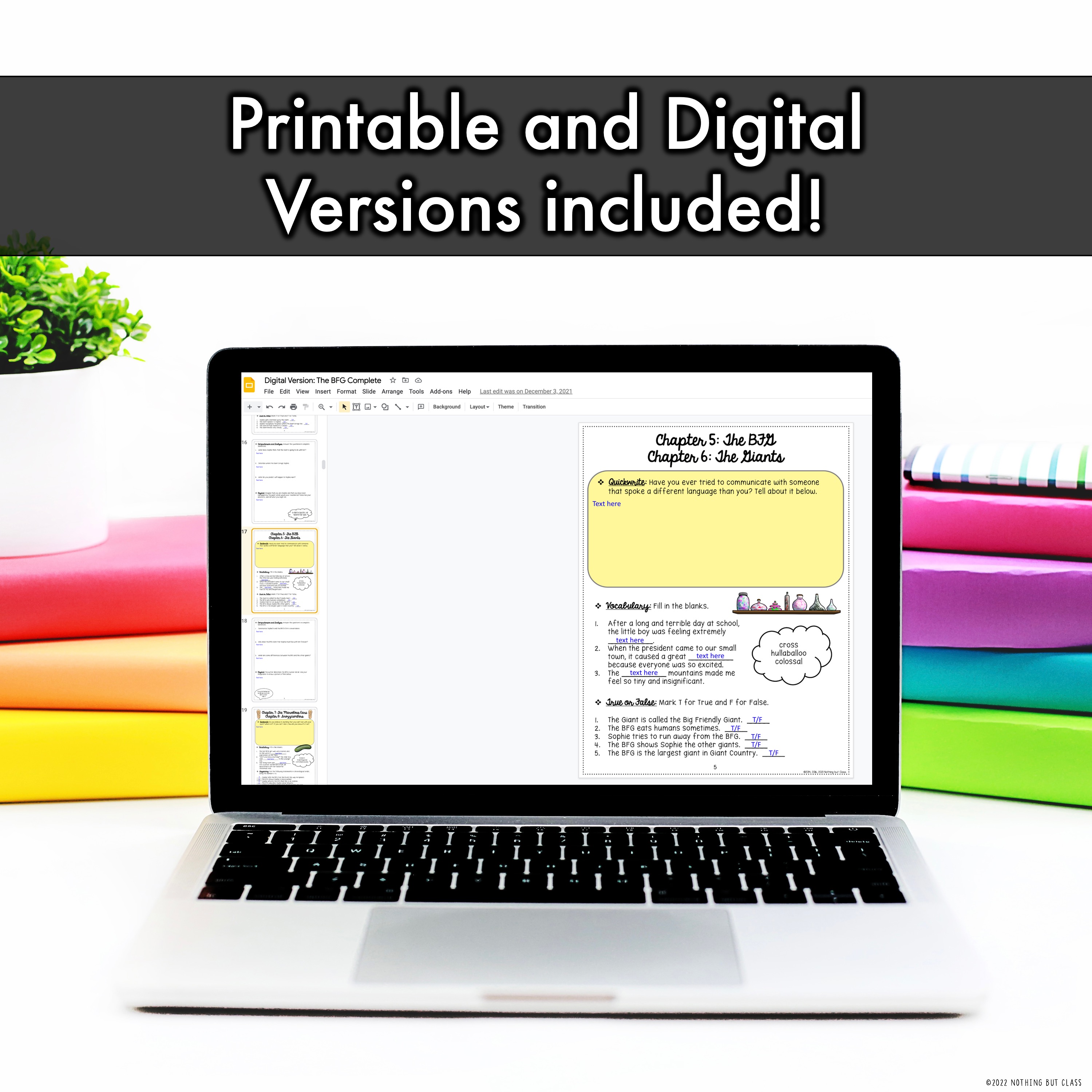 The BFG Novel Study Unit | Comprehension with Activities and Tests ...