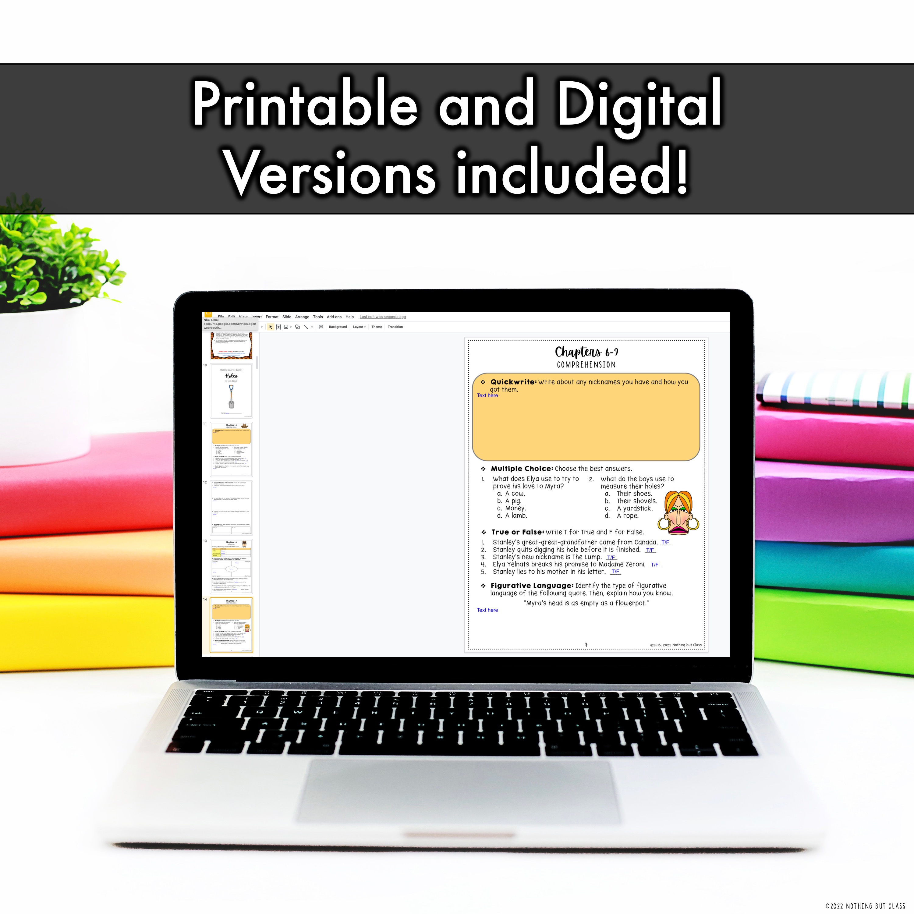 Holes Novel Study Unit | Comprehension Questions with Activities and ...