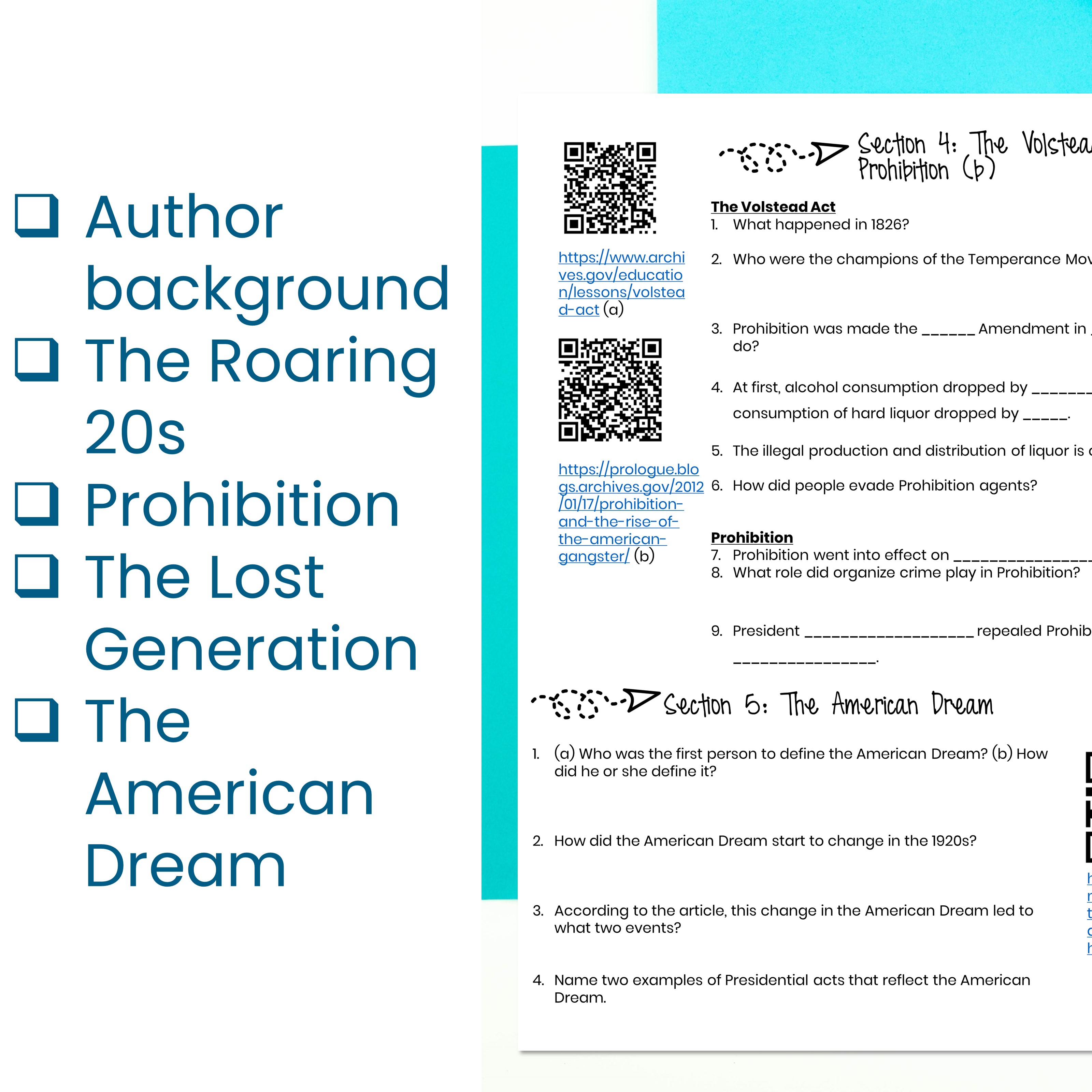 The Great Gatsby Introduction QR Code Webquest - Classful