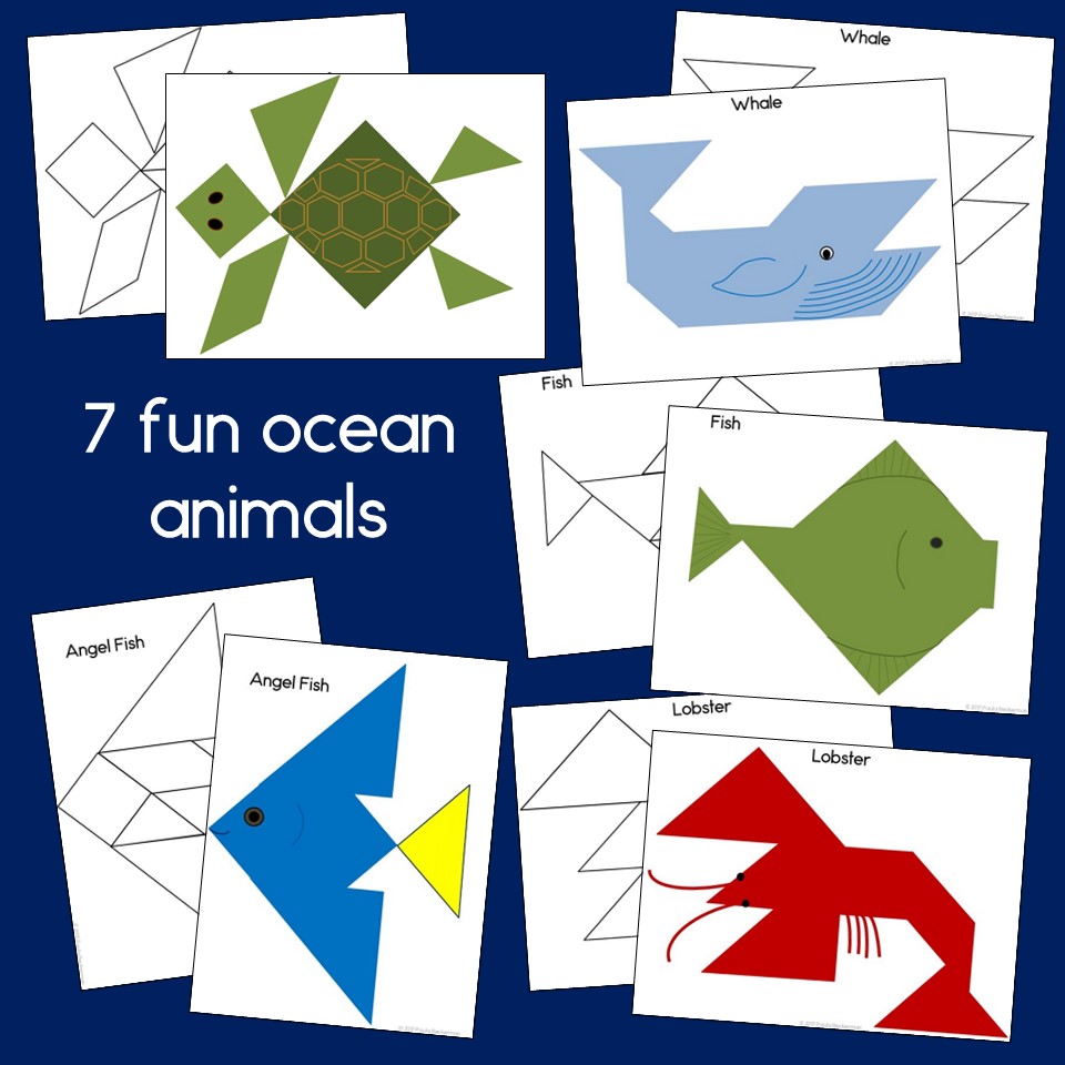 Ocean Tangram Puzzles Printable | 2D Shapes Math Center | Tangrams ...