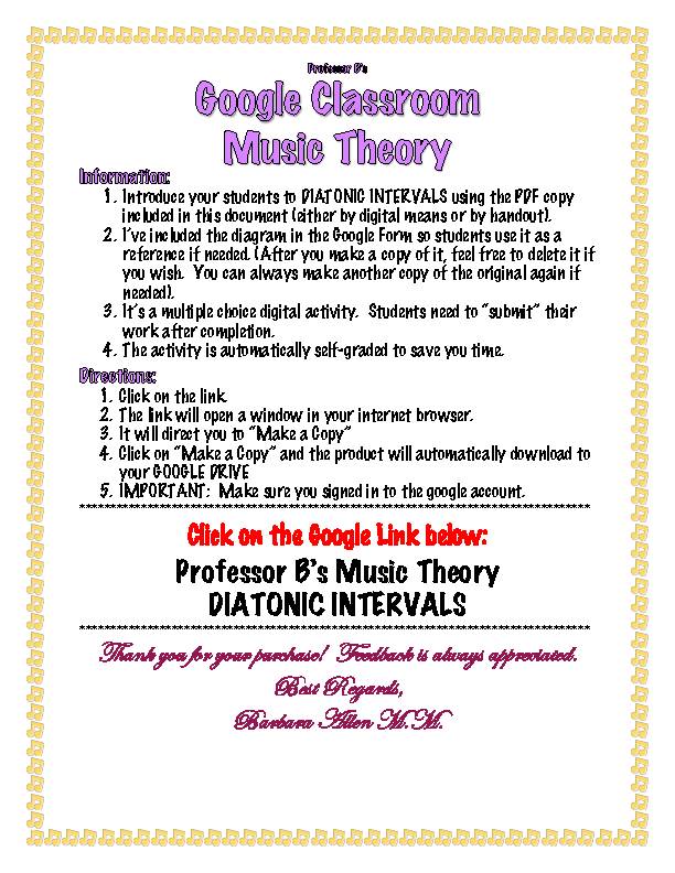 Google Classroom DIGITAL Music Theory Lesson 52- Diatonic Intervals ...