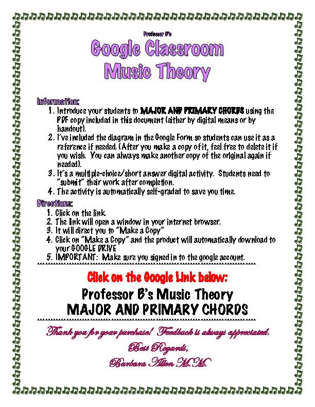 Google Classroom DIGITAL Music Theory Lesson 60- Major and Primary ...