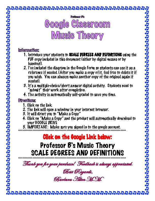 Google Classroom DIGITAL Music Theory Lesson 62- Scale Degrees and ...