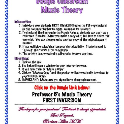 Google Classroom DIGITAL Music Theory Lesson 65 - First Inversion ...