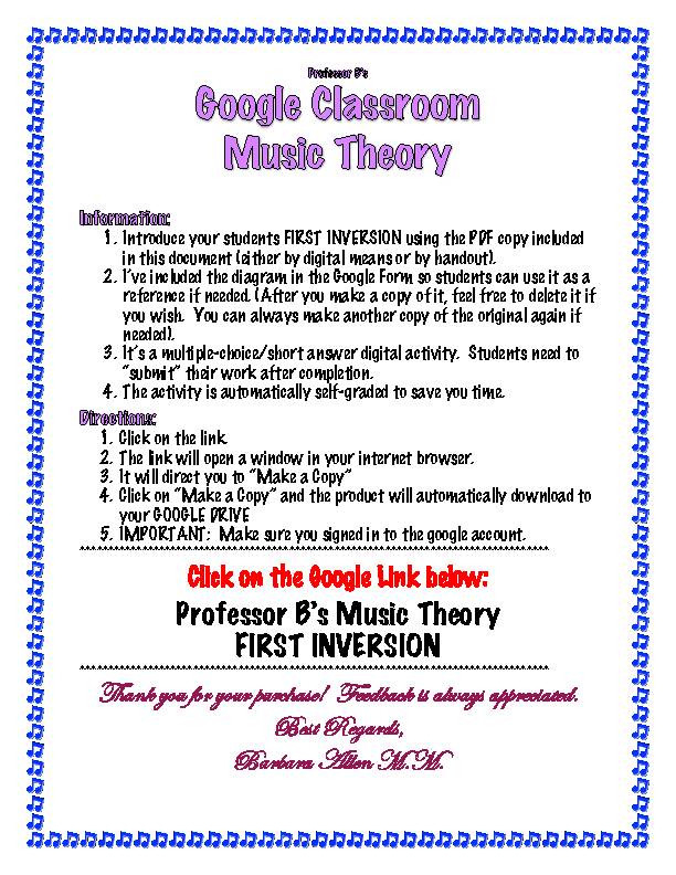 Google Classroom DIGITAL Music Theory Lesson 65 - First Inversion ...