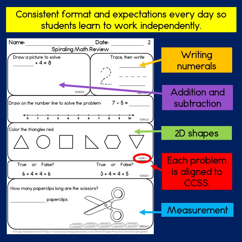 Math Spiral Review Daily Worksheets Morning Work Homework 1st Grade ...