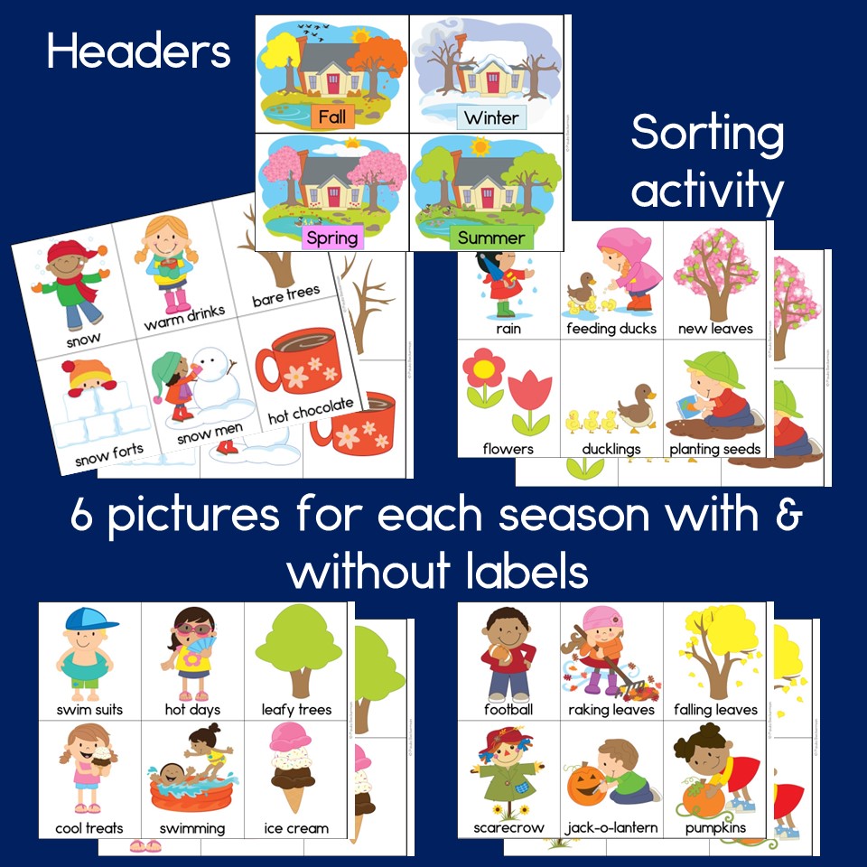 Four Seasons Picture Sorting Posters and Worksheet Spring Summer Winter ...