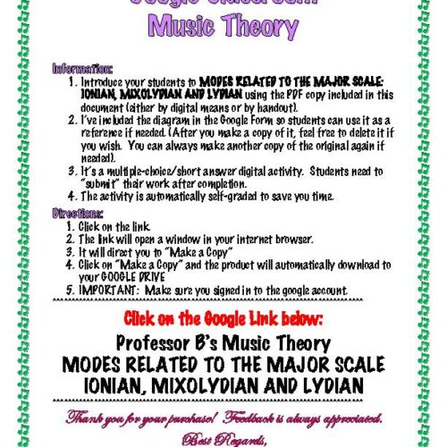 Google Classroom DIGITAL Music Theory Lesson 76- Modes Related to the ...