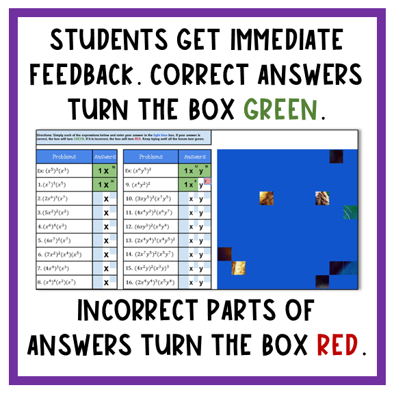 Laws of Exponents Power to a Power Activity Digital Pixel Art Mystery ...
