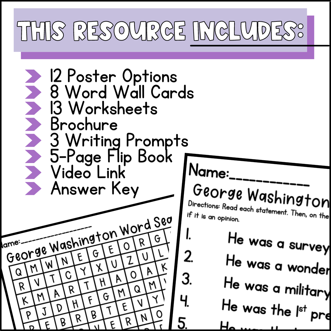 George Washington Biography Activities for Kindergarten, 1st Grade ...