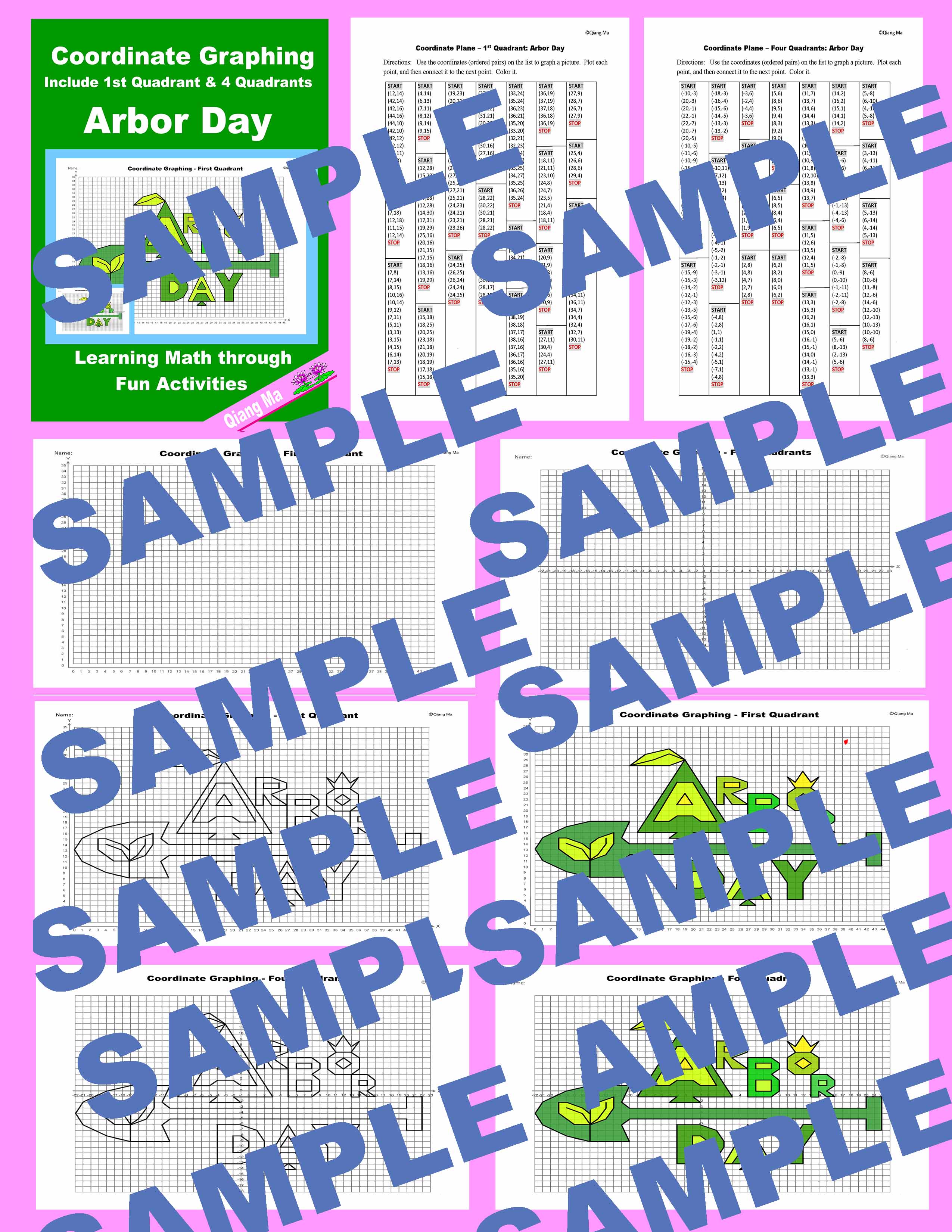Arbor Day Coordinate Plane Graphing Picture- Arbor Day Bundle 3 in 1 ...