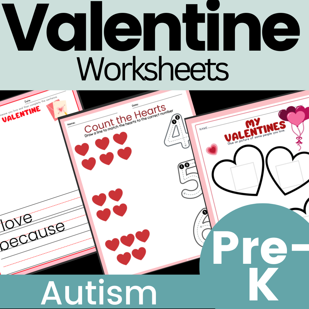 Valentine's Day Themed Early Learner Worksheets for Special Education ...