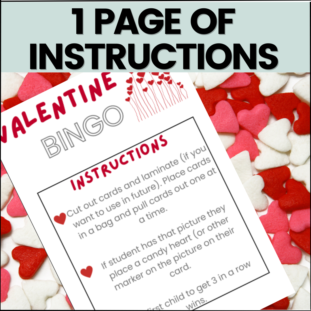 Valentine Vocabulary Bingo Game for Preschool & Early Elementary - Classful