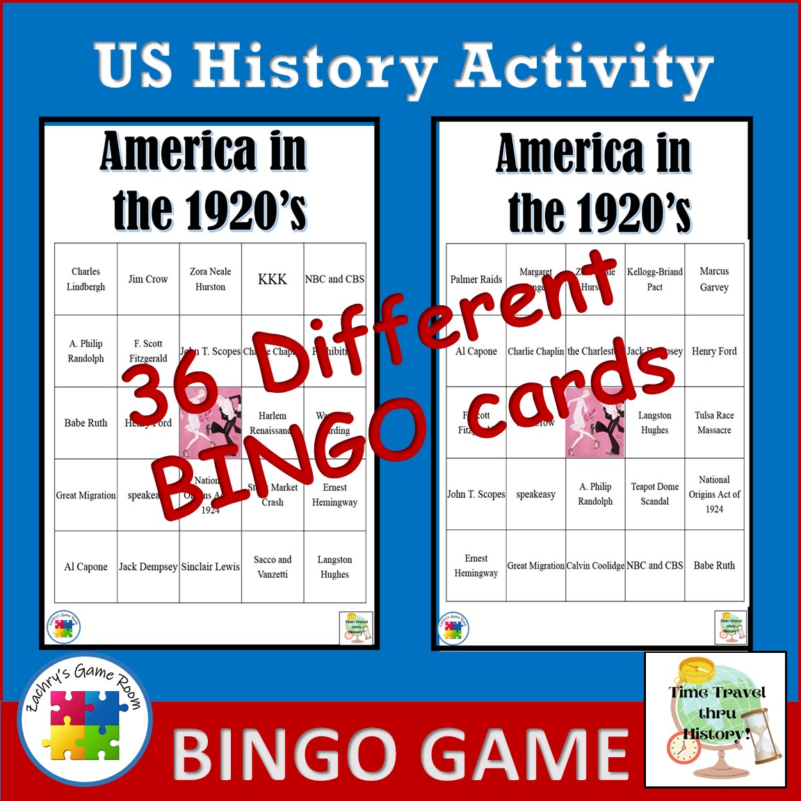 Roaring Twenties America in the 1920's BINGO Review Activity - Classful