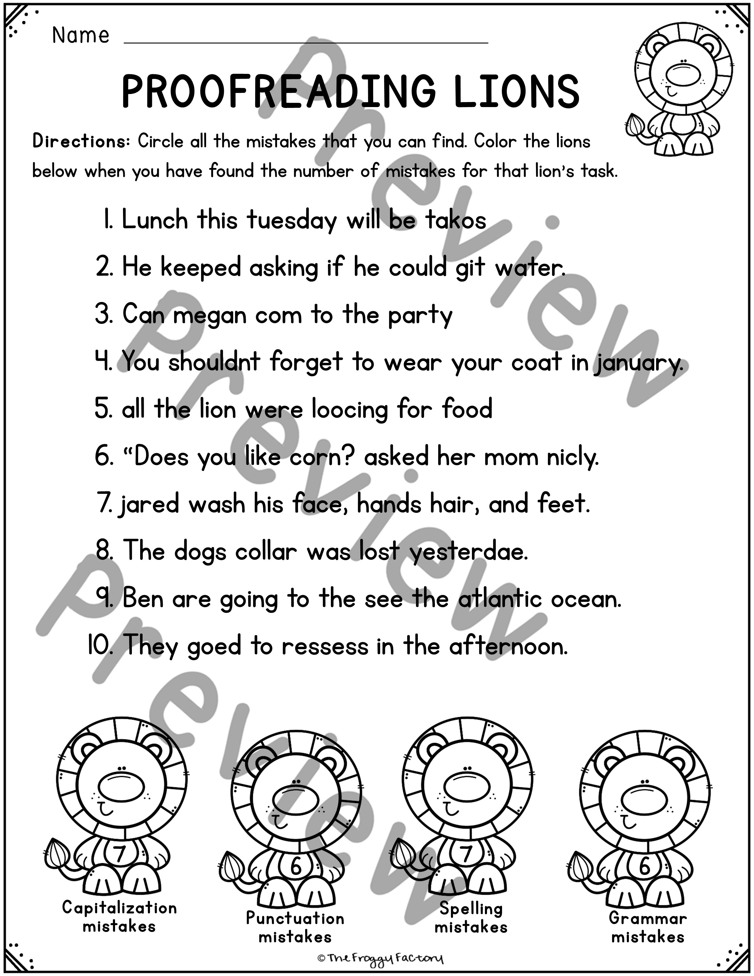 Proofreading Worksheets Editing Practice - Classful